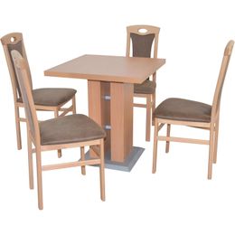 Essgruppe HOFMANN LIVING AND MORE "5tlg. Tischgruppe" Sitzmöbel-Sets Gr. B/H/T: 45 cm x 95 cm x 48 cm, Polyester, braun (buche, nachbildung, braun, buche, nachbildung) Essgruppen