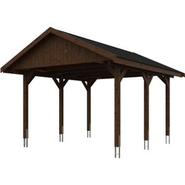 Skan Holz Einzelcarport SKANHOLZ "Wallgau" Carports Gr. B/H/T: 430 cm x 215 cm x 500 cm, braun (nussbaum) Carports