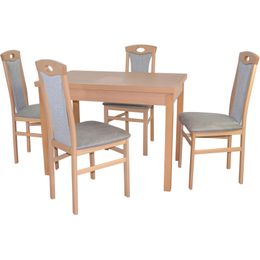 Essgruppe HOFMANN LIVING AND MORE "5tlg. Tischgruppe" Sitzmöbel-Sets Gr. B/H/T: 45 cm x 95 cm x 48 cm, Polyester, Ansteckplatte, buche, nachbildung, grau, nachbildung Essgruppen