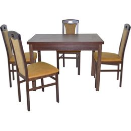 Essgruppe HOFMANN LIVING AND MORE "5tlg. Tischgruppe" Sitzmöbel-Sets Gr. B/H/T: 45 cm x 95 cm x 48 cm, Polyester, Ansteckplatte, nussbaum, nachbildung, gelb, nachbildung Essgruppen
