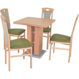 Essgruppe HOFMANN LIVING AND MORE "5tlg. Tischgruppe" Sitzmöbel-Sets Gr. B/H/T: 45 cm x 95 cm x 48 cm, Polyester, grün (buche, nachbildung, grün, buche, nachbildung) Essgruppen