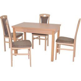 Essgruppe HOFMANN LIVING AND MORE "5tlg. Tischgruppe" Sitzmöbel-Sets Gr. B/H/T: 45 cm x 95 cm x 48 cm, Polyester, Ansteckplatte, braun (buche, nachbildung, braun, buche, nachbildung) Essgruppen