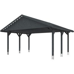 Skan Holz Doppelcarport SKANHOLZ "Wallgau" Carports Gr. B/H/T: 620 cm x 215 cm x 500 cm, grau (schiefergrau) Carports