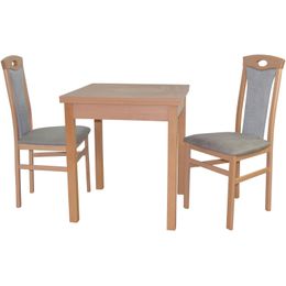 Essgruppe HOFMANN LIVING AND MORE "3tlg. Tischgruppe" Sitzmöbel-Sets Gr. B/H/T: 45 cm x 95 cm x 48 cm, Polyester, Ansteckplatte, buche, nachbildung, grau, nachbildung Essgruppen