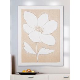 Leinwandbild Gilde "Bild "Blume auf Tuch"" Bilder Gr. B/H/T: 60 cm x 80 cm x 2,7 cm, 1 St., beige (creme) Leinwandbilder