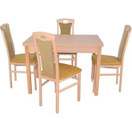 Essgruppe HOFMANN LIVING AND MORE "5tlg. Tischgruppe" Sitzmöbel-Sets Gr. B/H/T: 45 cm x 95 cm x 48 cm, Polyester, Ansteckplatte, buche, nachbildung, gelb, nachbildung Essgruppen