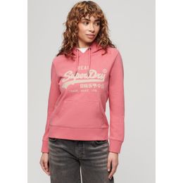 Kapuzensweatshirt Superdry "EMBROIDERED VL GRAPHIC HOODIE" Gr. L, rot (coral red marl) Damen Sweatshirts