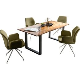 Essgruppe Salesfever Sitzmöbel-Sets Gr. Strukturstoff, 160-85 + Drehfunktion, grün (cognac, schwarz, grün, silber, silber) Essgruppen