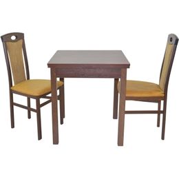 Essgruppe HOFMANN LIVING AND MORE "3tlg. Tischgruppe" Sitzmöbel-Sets Gr. B/H/T: 45 cm x 95 cm x 48 cm, Polyester, Ansteckplatte, nussbaum, nachbildung, gelb, nachbildung Essgruppen
