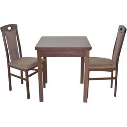 Essgruppe HOFMANN LIVING AND MORE "3tlg. Tischgruppe" Sitzmöbel-Sets Gr. B/H/T: 45 cm x 95 cm x 48 cm, Polyester, Ansteckplatte, nussbaum, nachbildung, braun, nachbildung Essgruppen