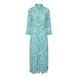 Hemdblusenkleid Y.A.S "YASSAVANNA LONG SHIRT DRESS" Gr. L (40), N-Gr, grün (quiet green aop:fuzzy flower) Damen Kleider Sommerkleider mit 34 Ärmel
