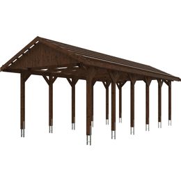 Skan Holz Einzelcarport SKANHOLZ "Wallgau" Carports Gr. B/H/T: 380 cm x 215 cm x 900 cm, braun (nussbaum) Carports