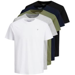 Jack & Jones T-Shirt JACK & JONES "TEE SS CREW NECK 5 P" Gr. M (48), bunt (navy, schwarz, olivgrün, hellgrau) Herren Shirts T-Shirts