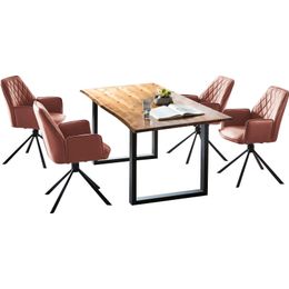 Essgruppe Salesfever Sitzmöbel-Sets Gr. Microfaser, 160-85 + Drehfunktion, natur, cognac, schwarz, schwarz Essgruppen