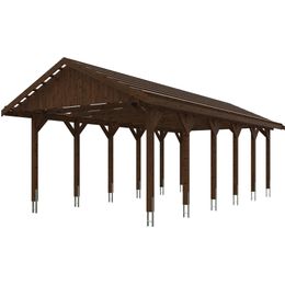 Skan Holz Einzelcarport SKANHOLZ "Wallgau" Carports Gr. B/H/T: 430 cm x 215 cm x 900 cm, braun (nussbaum) Carports