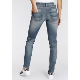 Slim-fit-Jeans Herrlicher "GILA SLIM ORGANIC DENIM" Gr. 25, Länge 30, blau (blue sea 879) Damen Jeans Röhrenjeans