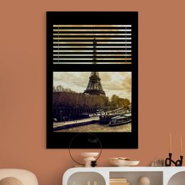 Akustikbild Fensterausblick Jalousie - Paris Eiffelturm Sonnenuntergang