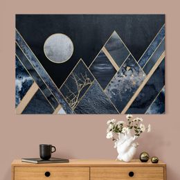 Akustikbild Goldener Mond abstrakte schwarze Berge