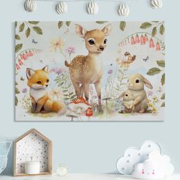 Akustikbild Fuchs Rehkitz und Hase auf Blumenwiese