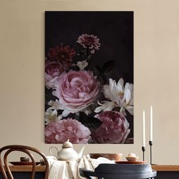 Akustikbild Rosa Blumen auf Schwarz Vintage