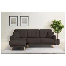 Ecksofa Home Affaire "Triplo, Zierkissen, Schlaffunktion, B/T/H: 234/164/89 cm, L-Form" Sofas Gr. B/H/T: 234cm x 89cm x 164cm, Struktur weich, Recamiere links, mit Bettfunktion-mit Bettkasten, schwarz wahlweise mit Bettfunktion und Bettkasten, Liegefläche 210132 cm