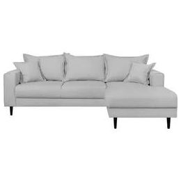 Ecksofa Home Affaire "VEYRAS L-Form" Sofas Gr. B/H/T: 230cm x 76cm x 150cm, Struktur, Ottomane rechts, grau (hellgrau) hoher Sitzkomfort, incl. 2 Zierkissen mit Keder, BTH: 23015076 cm