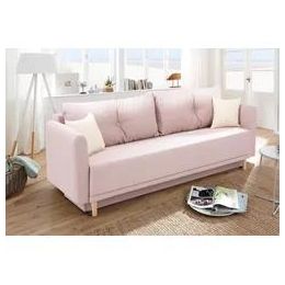 Schlafsofa Home Affaire "Scandic" Sofas Gr. B/H/T: 225cm x 93cm x 86cm, Struktur fein, rosa (rosé) inkl. 2 Zierkissen und Bettkasten, Knopfheftung in Rückenkissen