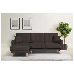 Ecksofa Home Affaire "Triplo, Zierkissen, Schlaffunktion, B/T/H: 234/164/89 cm, L-Form" Sofas Gr. B/H/T: 234cm x 89cm x 164cm, Struktur weich, Recamiere links, ohne Bettfunktion-ohne Bettkasten, schwarz wahlweise mit Bettfunktion und Bettkasten, Liegefläche 210132 cm