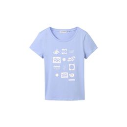 Tom Tailor Denim Damen Print T-Shirt mit Bio-Baumwolle, blau, Print, Gr. XXL