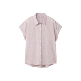 Tom Tailor Denim Damen Gestreiftes Kurzarmhemd, rosa, Streifenmuster, Gr. XL