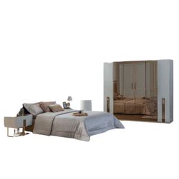 JVmoebel Komplettschlafzimmer Exklusives Schlafzimmer Set Modernes Textilbett 2x Holz Nachtkonsolen