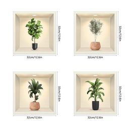 Mrichbez Wandtattoo Wandaufkleber 4 Stück Dekorative Bonsai Stil 3D Pflanzen Wandaufkleber