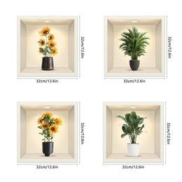 Mrichbez Wandtattoo Wandaufkleber 4 Stück Dekorative Bonsai Stil 3D Pflanzen Wandaufkleber
