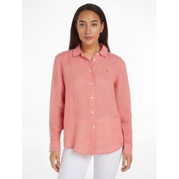 Hemdbluse Tommy Hilfiger "LINEN STP RELAXED SHIRT LS" Gr. 40, rosa (teaberry blossom) Damen Blusen langarm