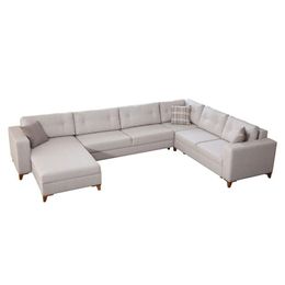 JVmoebel Ecksofa Weißes U-From Sofa Wohnzimmer Eckcouch Stoffsofa Luxuriöse