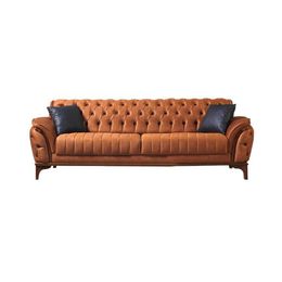 JVmoebel 3-Sitzer Oranger Chesterfield 3-Sitzer Wohnzimmer Luxus Sofa Moderne Edle
