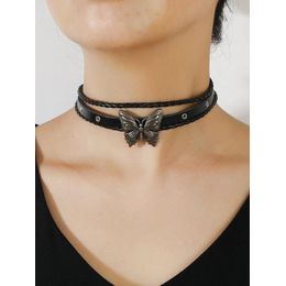 Mrichbez Charm-Kette Kunstleder Halskette Damen Kunstleder Choker Metall Ring (1-tlg)