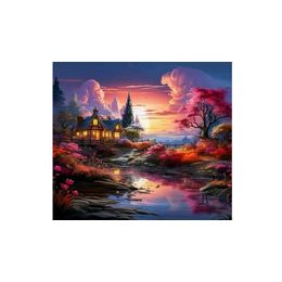 Rötting Design Malen nach Zahlen BASTELIDEEN 5d Diamond Painting Set Motiv Landhaus im Sonnenuntergang