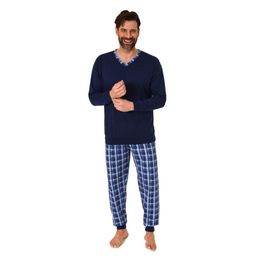 Normann Pyjama Normann Herren Schlafanzug mit Bündchen und karierter Jersey Hose