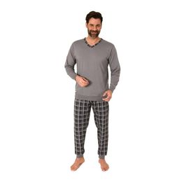 Normann Pyjama Normann Herren Schlafanzug mit Bündchen und karierter Jersey Hose