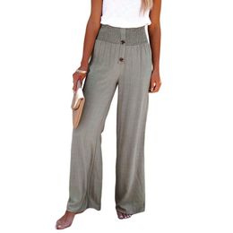 RUZU UG Loungehose Damen Baumwolle Leinen Hose Mode Papiertüte hohe Taille Knopf Hose solide Farbe weites Bein lässige Hosen Unterteile