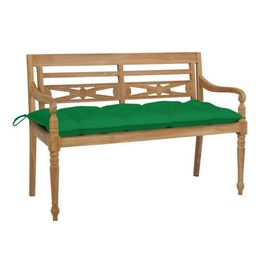 furnicato Gartenbank Batavia-mit Grünem Kissen 120 cm Teak Massivholz