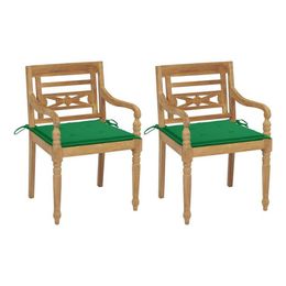 furnicato Gartenstuhl Batavia-Stühle 2 Stk. mit Grünen Kissen Teak Massivholz