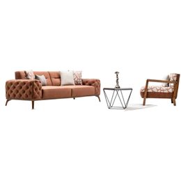 JVmoebel Wohnzimmer-Set Garnitur Stoffsofa Dreisitzer Sofa Sessel Counch Polstersofa Orange