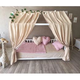 Baby Fancyroom Betthimmel Betthimmel beige Musselin Hausbett Kinderbett 320cm 360cm Montessori (2-tlg. Set mit Schlaufen