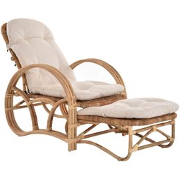 Krines Home Loungesessel Rattanliege Liegesessel klappbar mit Hocker Relax Liegestuhl Liege