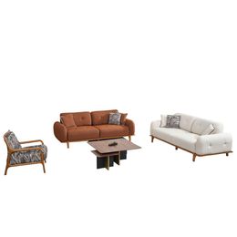 JVmoebel Wohnzimmer-Set Couchgarnitur Dreisitzer Sessel Couch Braun Polstersofa Stoffsofa 3tlg