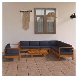 furnicato Garten-Essgruppe 9-tlg. Garten-Lounge-Set mit Dunkelgrauen Auflagen Akazienholz