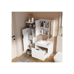 Odikalo Badmöbel-Set Komplett-Set Hochschrank Spiegel Waschtischunterschrank Waschbecken