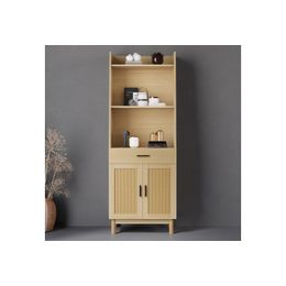 MODFU Vitrine Highboard mit Türen und Schubladen (2 Rattantüren